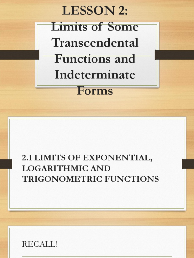 Limits Of Some Transcendental Functions And Indeterminate Forms Pdf