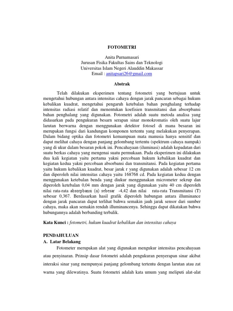 FOTOMETRI | PDF | Metode & Bahan Ajar | Sains & Matematika