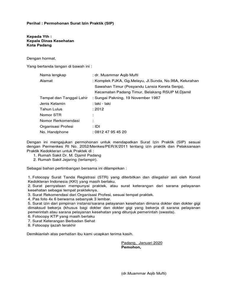 Surat Permohonan SIP | PDF