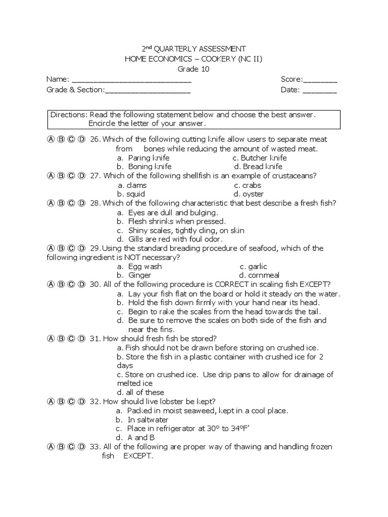 2nd Quarter TEST QUESTION | PDF | Grilling | Baking