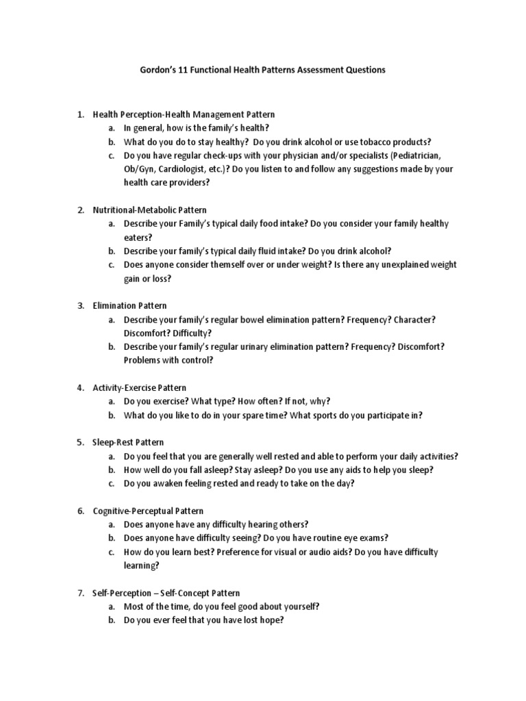 Gordon S 11 Functional Health Patterns Assessment | PDF | Menstruation ...