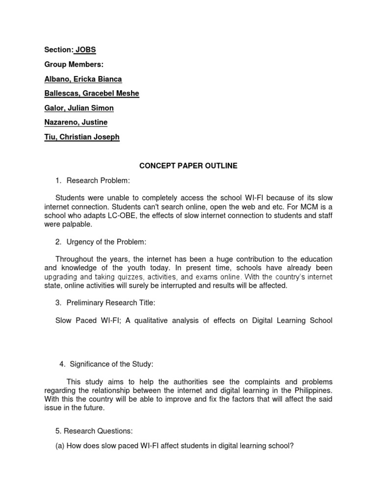 Concept Paper Outline | PDF | International Student | Philippines