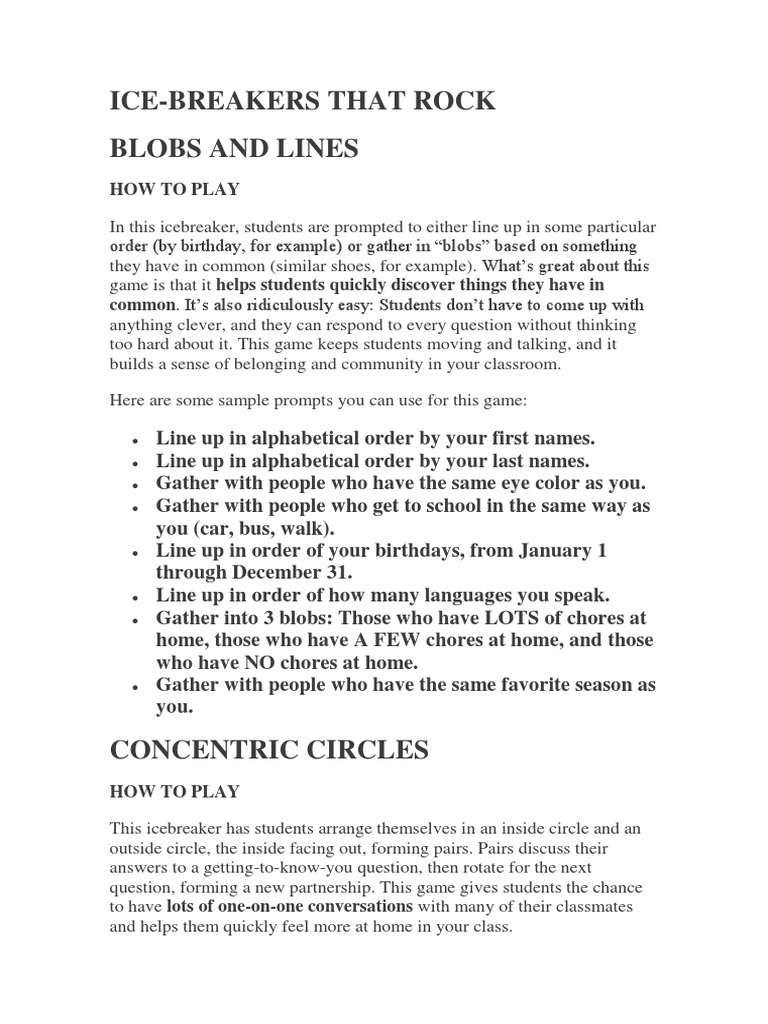 Ice-Breakers That Rock - ESL | PDF | Question | Cognition