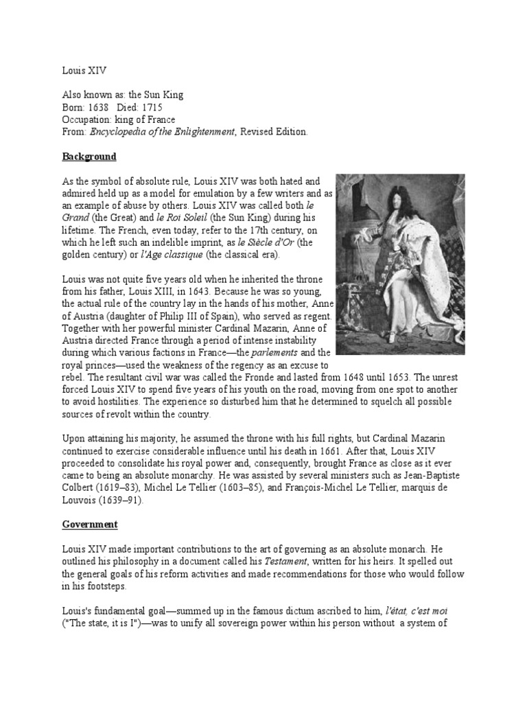 Louis XIV: The Sun King's Absolute Rule | PDF | Catholic Church ...