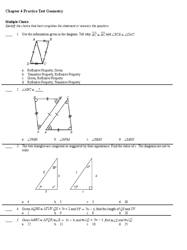 Chapter 4 Practice Test | PDF | Euclid | Space