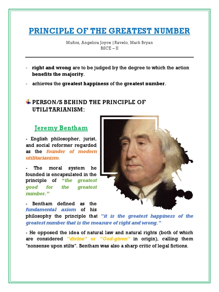Group2 - Ethics - Principle of Greatest Number | PDF | Utilitarianism ...