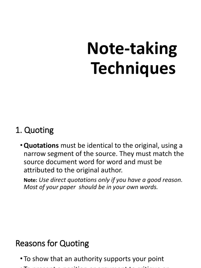 Note-Taking Techniques | PDF | Citation | Writing