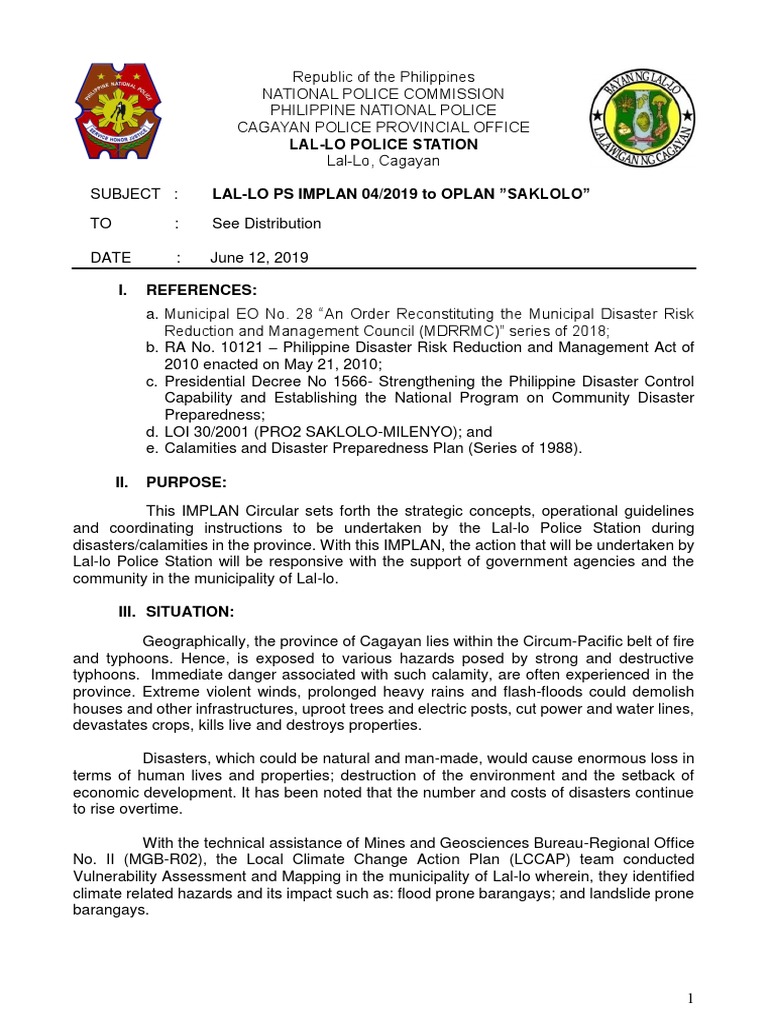 IMPLAN To OPLAN SAKLOLO | PDF | Search And Rescue | Emergency Management