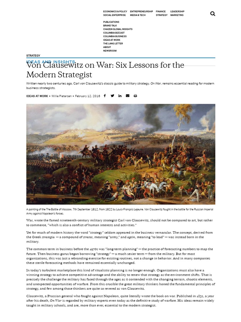 Von Clausewitz On War - Six Lessons For The Modern Strategist PDF | PDF ...