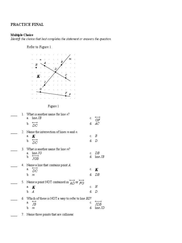 Geometry Practice Final | PDF | Triangle | Line (Geometry)