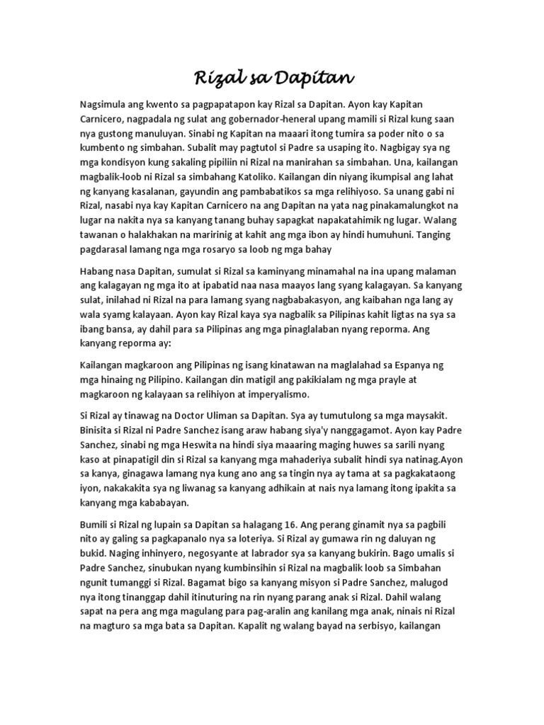 Rizal Sa Dapitan Story | PDF