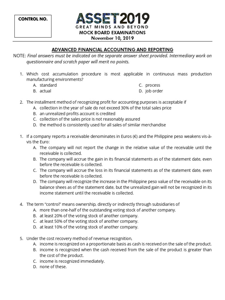 Mock Board Exam: Advanced Accounting | PDF | Retained Earnings | Stocks