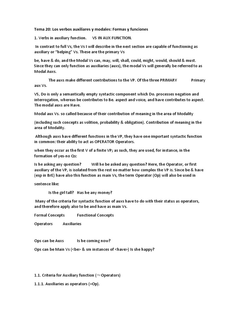 Auxiliary and Modal Verbs Guide | PDF | Morphology | Languages