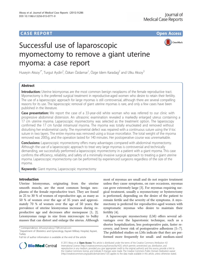Successful Use of Laparoscopic Myomectomy To Remove A Giant Uterine ...