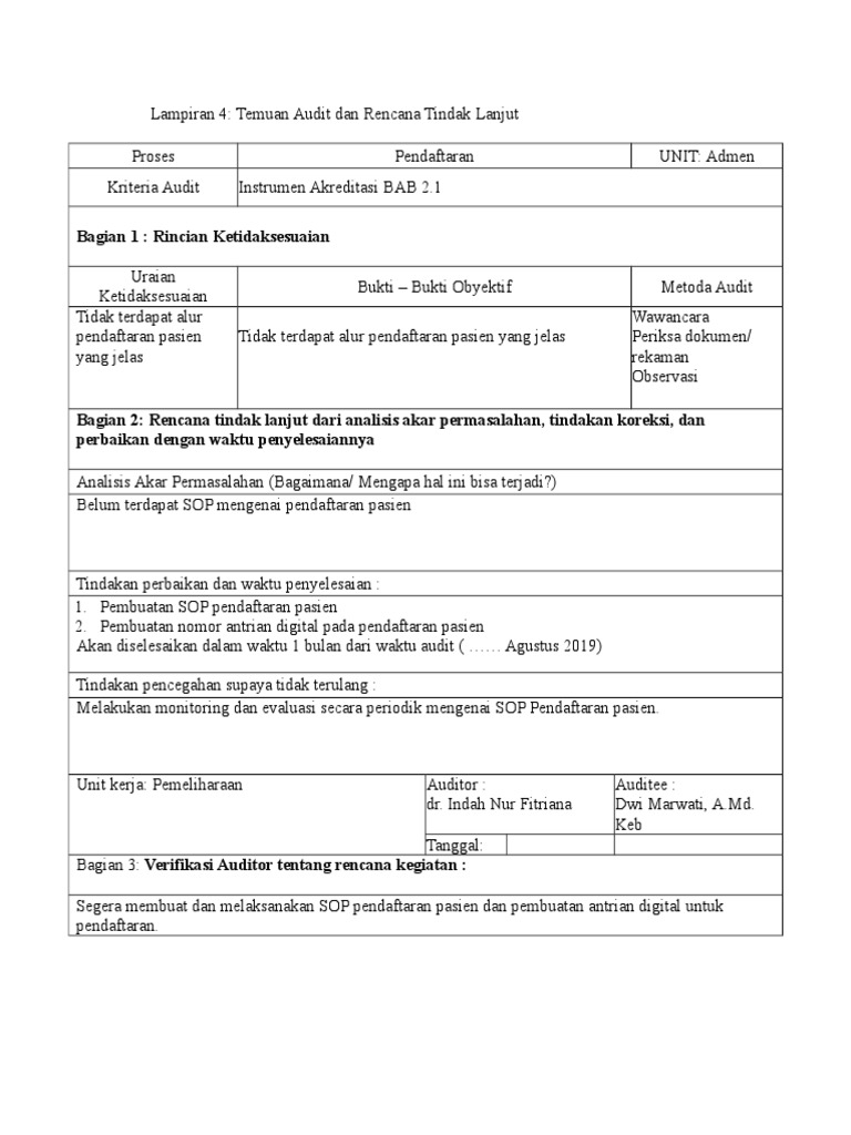 Temuan Audit Dan Tindak Lanjut | PDF