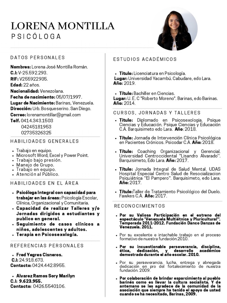 Curriculum Psicologa Lorena Montilla R | PDF | Sicología | Ciencias del comportamiento