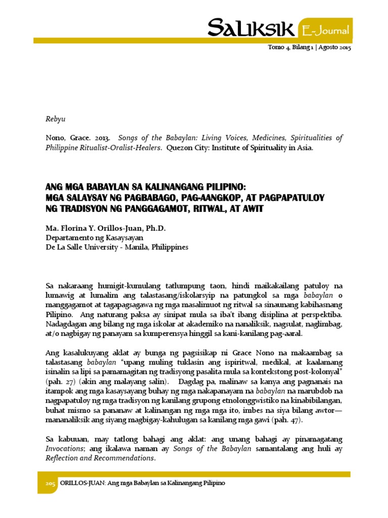 Ang Mga Babaylan Sa Kalinangang Pilipino PDF | PDF