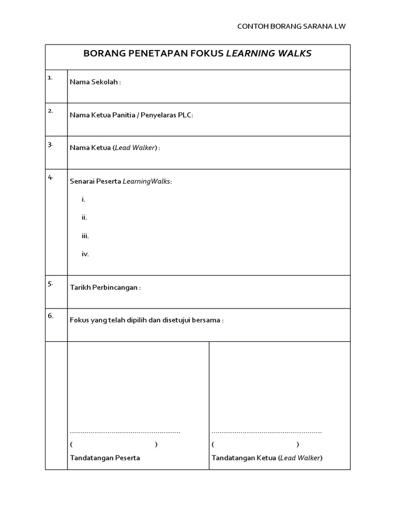 Borang Learning Walks | PDF