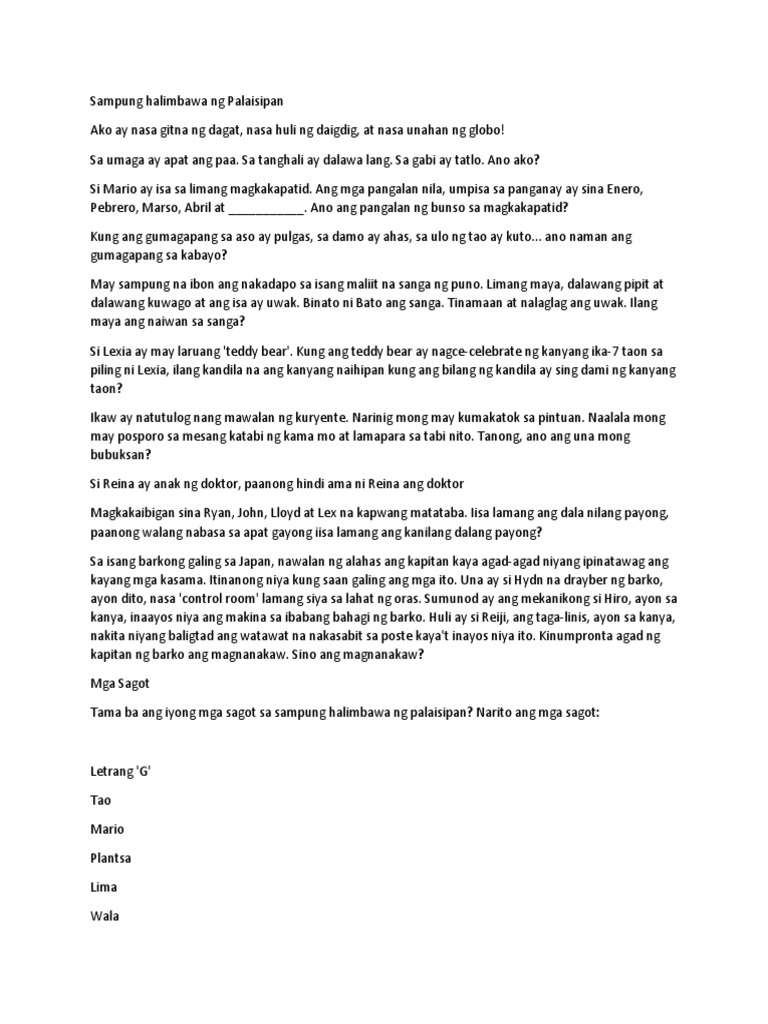 Sampung Halimbawa NG Palaisipan | PDF