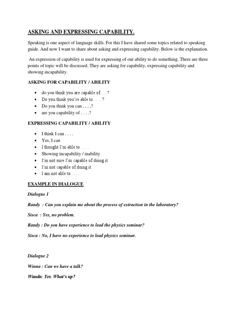Asking and Expressing Capability | PDF