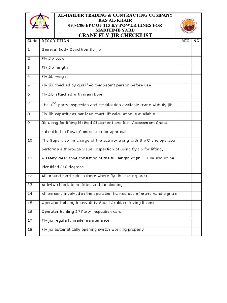 Crane Jib Check List | PDF