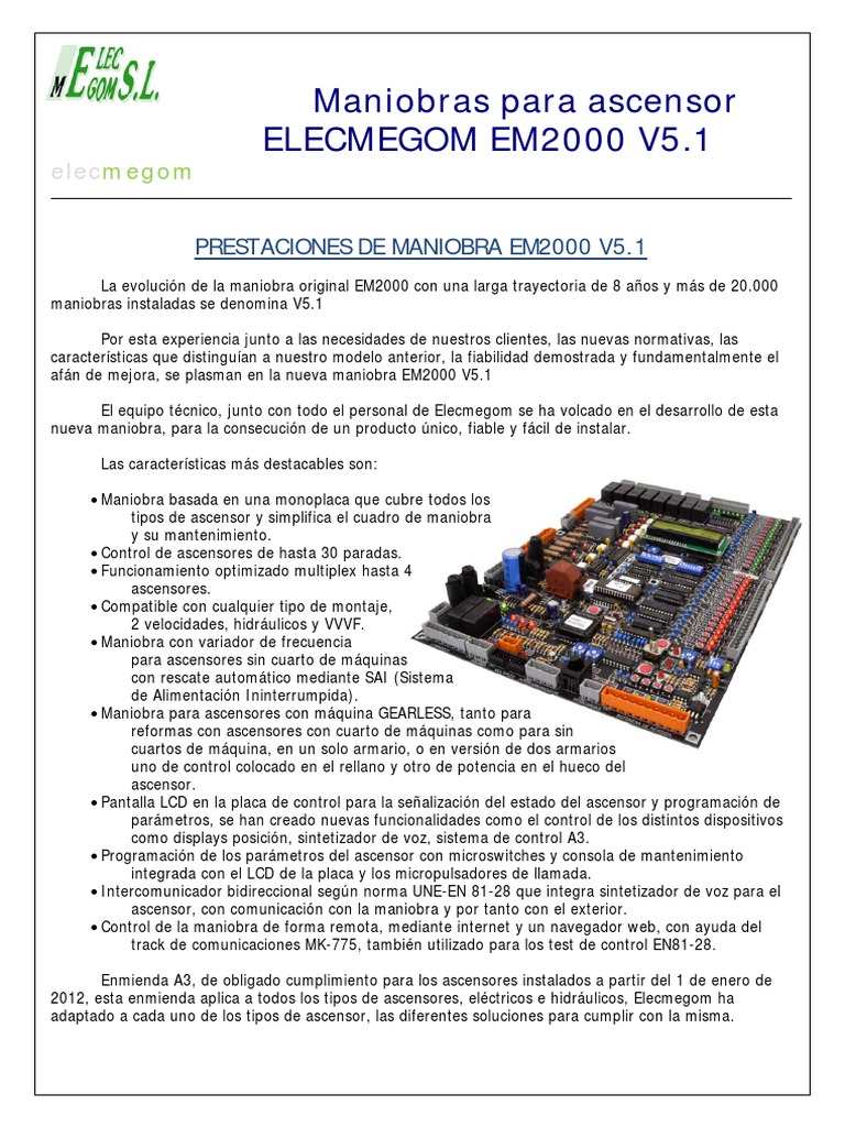 EM2000 V51 Esp | PDF | Ascensor | Energía y recursos