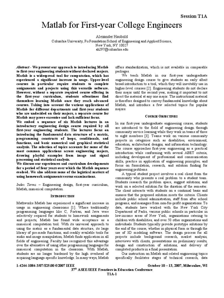 Fie2007 Matlab | PDF | Matlab | Matrix (Mathematics)