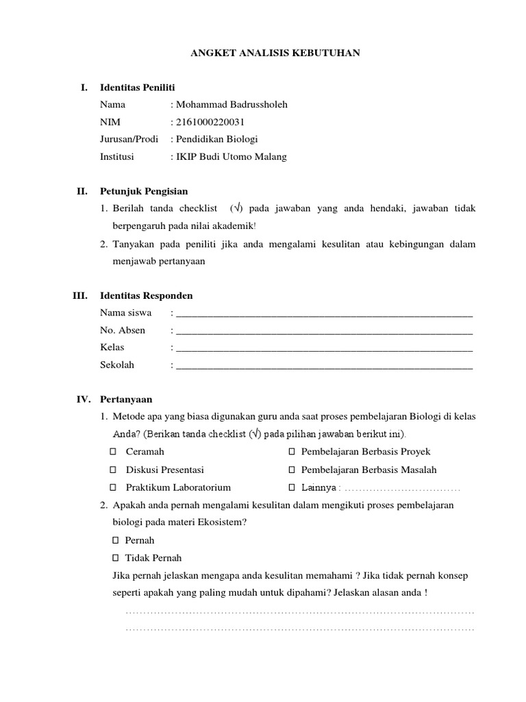 Angket Analisis Kebutuhan-Flipbook | PDF