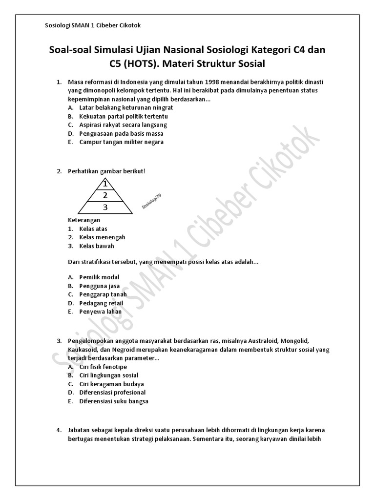 Soal-Soal Simulasi Ujian Nasional Sosiologi Kategori C4 Dan C5 (HOTS) - Materi Struktur Sosial ...