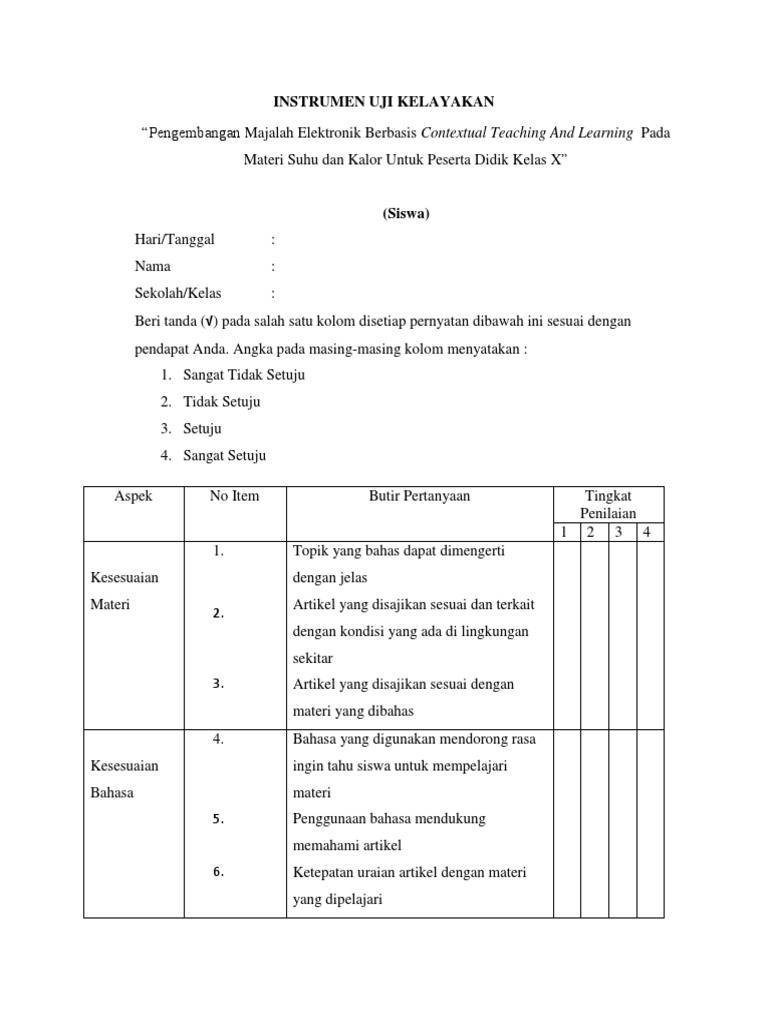Instrumen Uji Kelayakan | PDF