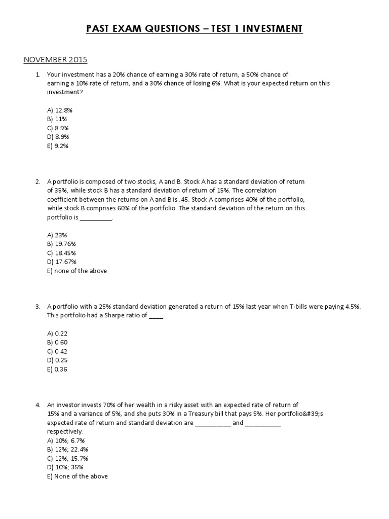 Past Exam Questions - Investment | PDF | Put Option | Option (Finance)