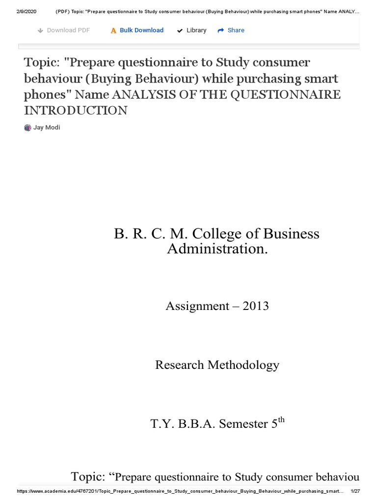 (PDF) Topic - Prepare Questionnaire To Study Consumer Behaviour (Buying ...