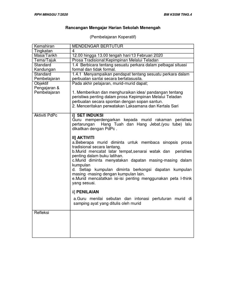 RPH BM Ting 4-Minggu 7 | PDF