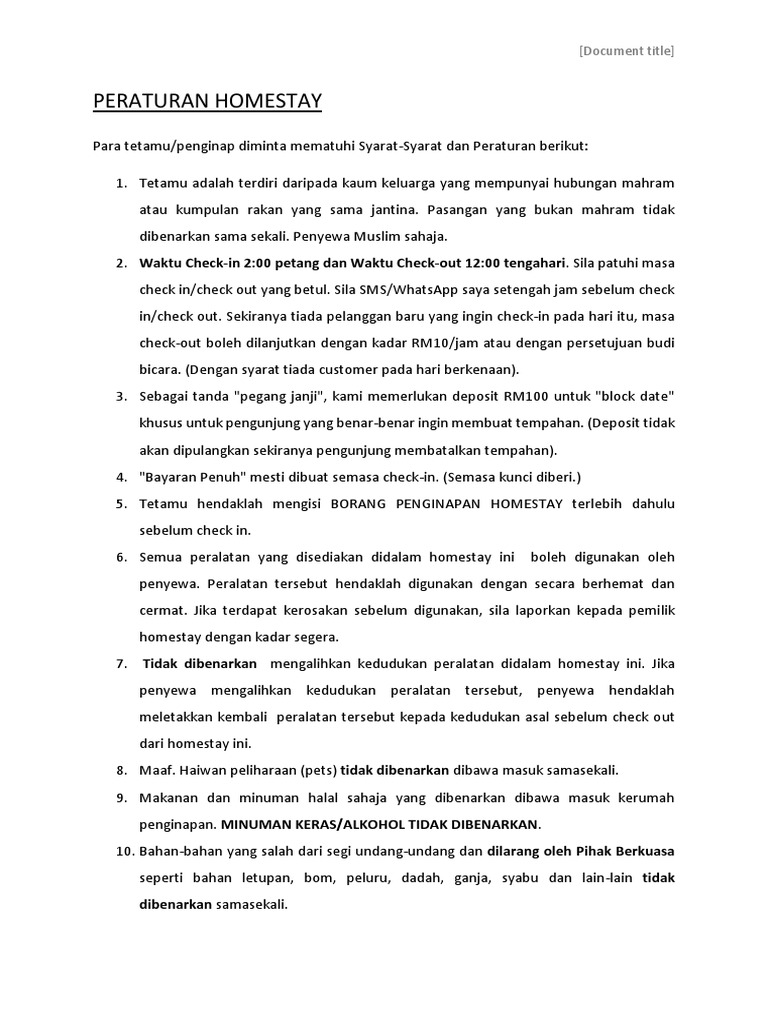 Peraturan Homestay | PDF