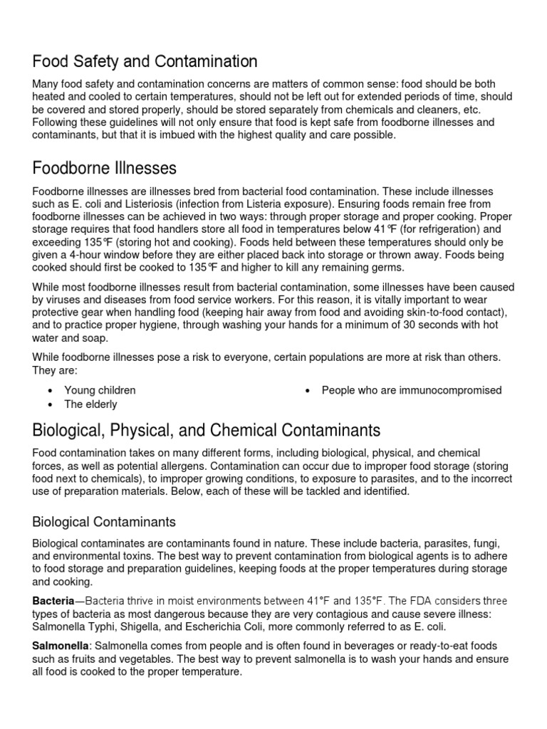Food Safety Guidelines and Contaminants | PDF | Foodborne Illness ...