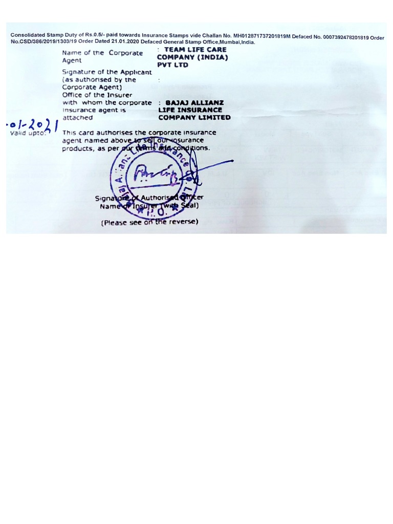 Bajaj Allianz Policy Stamp | PDF