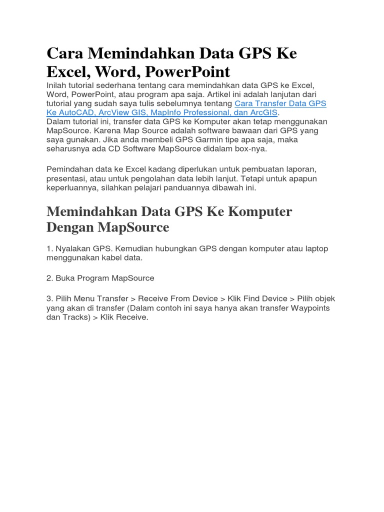 Memindahkan Data GPS ke Excel dan Word | PDF