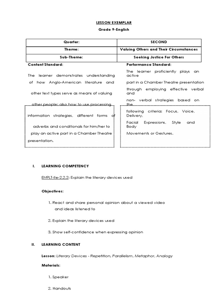 Lesson Exemplar | PDF | Metaphor | Martin Luther King Jr.