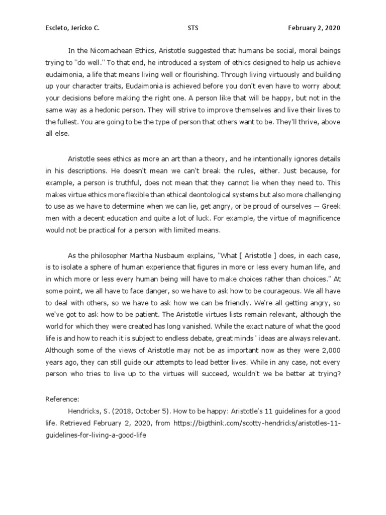 Reflection Paper On Good Life | PDF | Philosophical Movements | Stereotypes