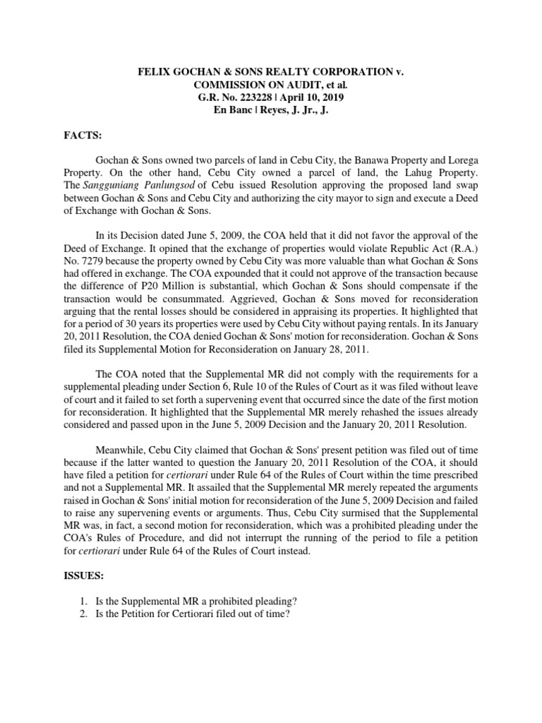 Felix Gochan v. COA (APRIL 10, 2019) | PDF | Pleading | Complaint