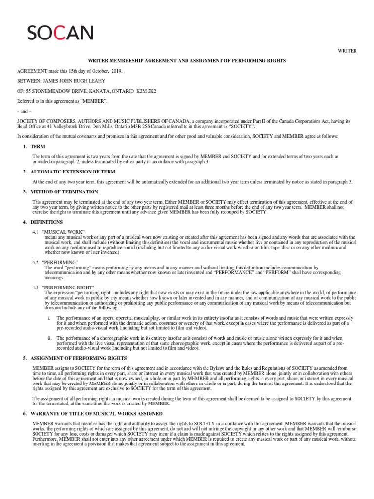 Socan PDF | PDF | License | Assignment (Law)