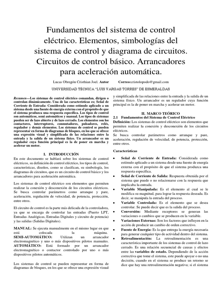 Fundamentos Del Sistema de Control Eléctrico | PDF | Relé | Cantidades ...