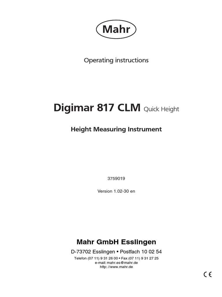 Mahr Digimar 817 CLM Height Measuring Instrument 3759019 - Manual | PDF ...