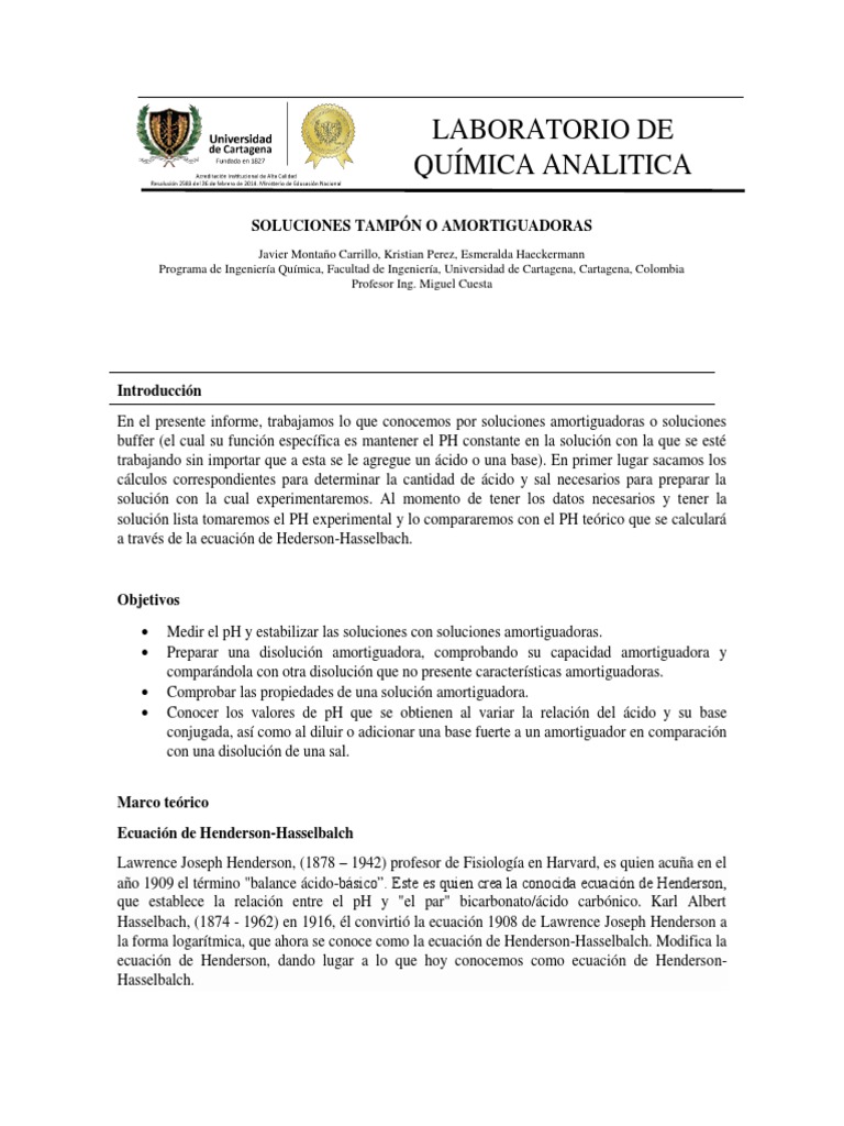 Informe Soluciones Amortiguadoras | PDF | Solución tampón | Ph