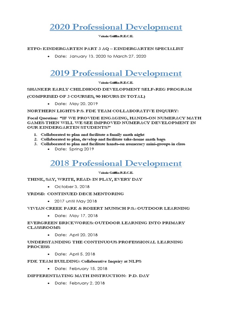 Valerie Griffin Professional Development Log | PDF | Early Childhood ...