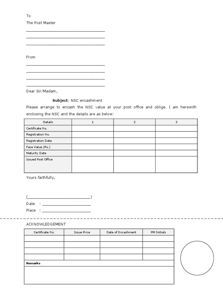 NSC Encashment Form | PDF
