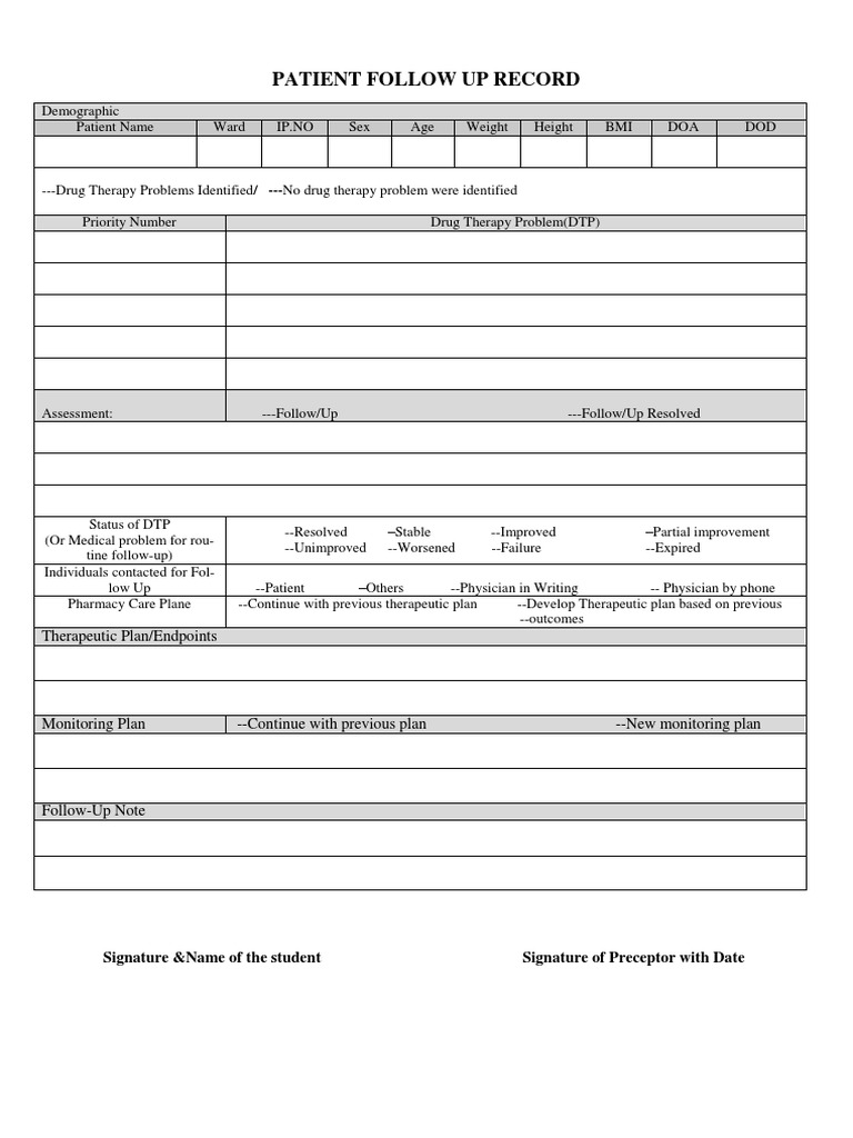 FOLLOW UP FORM Pharmacy Students | PDF | Dose (Biochemistry) | Chemistry