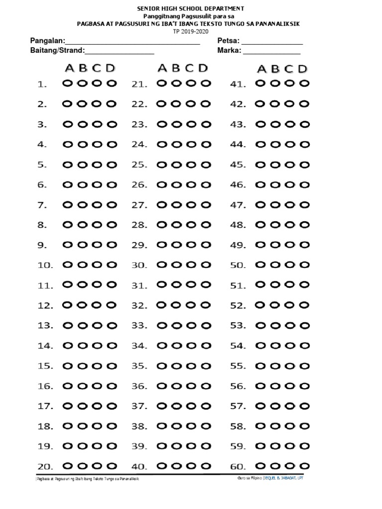 Answer Sheet G12 Pdf