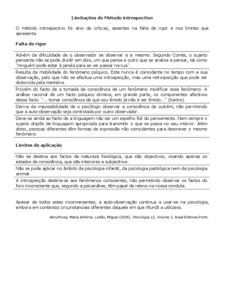 Limitacoes Metodo Introspectivo | PDF
