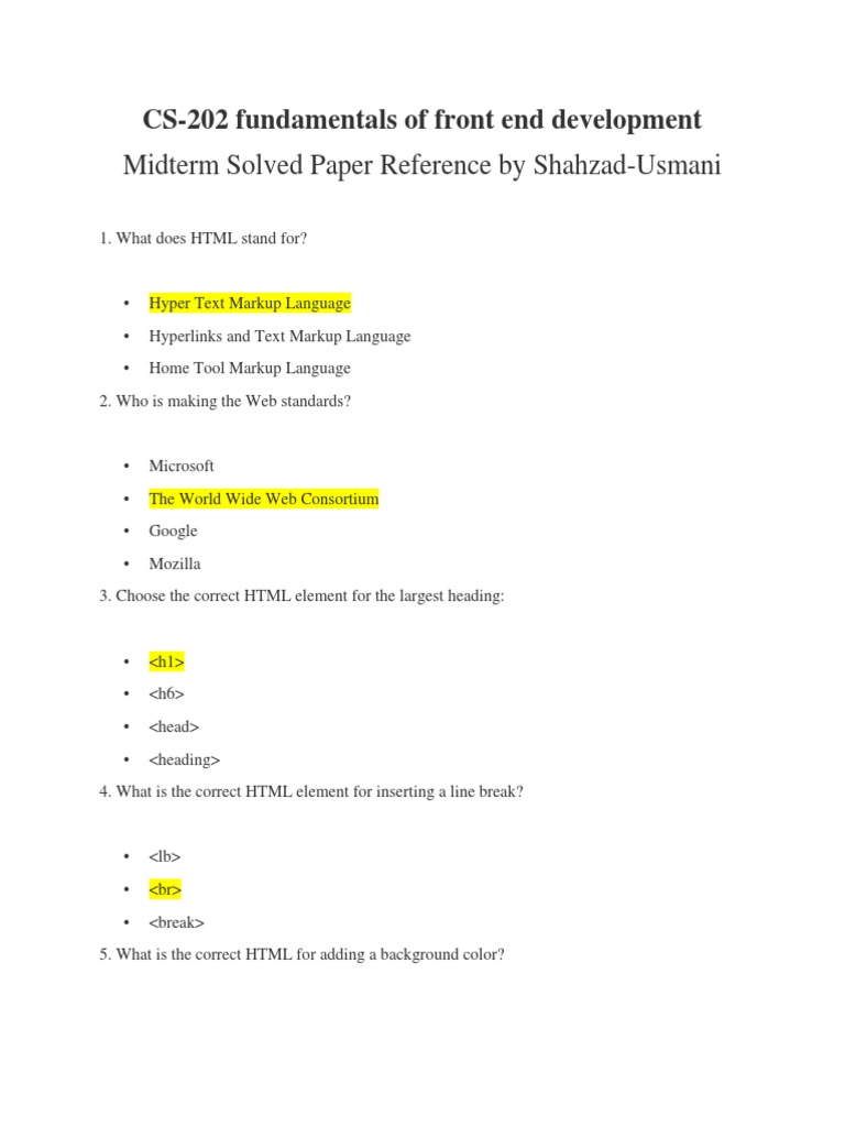 CS202 Solved Past Mid Term Papers | PDF | Html | Html Element CS202 Solved Past Mid Term Papers | PDF | Html | Html Element